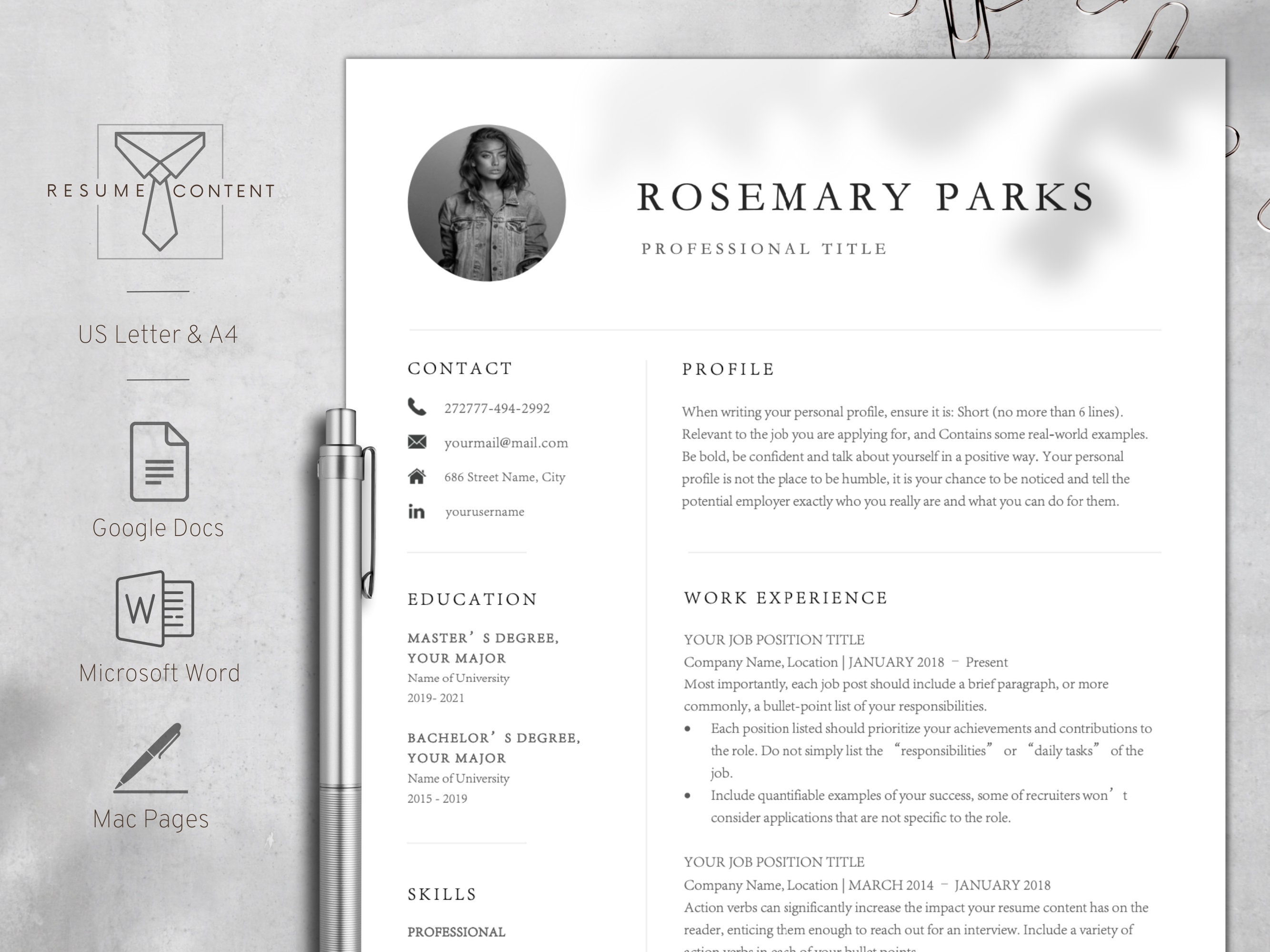 Word Resume Template | Word With Photo Resume | A4 Resume Template Word ...