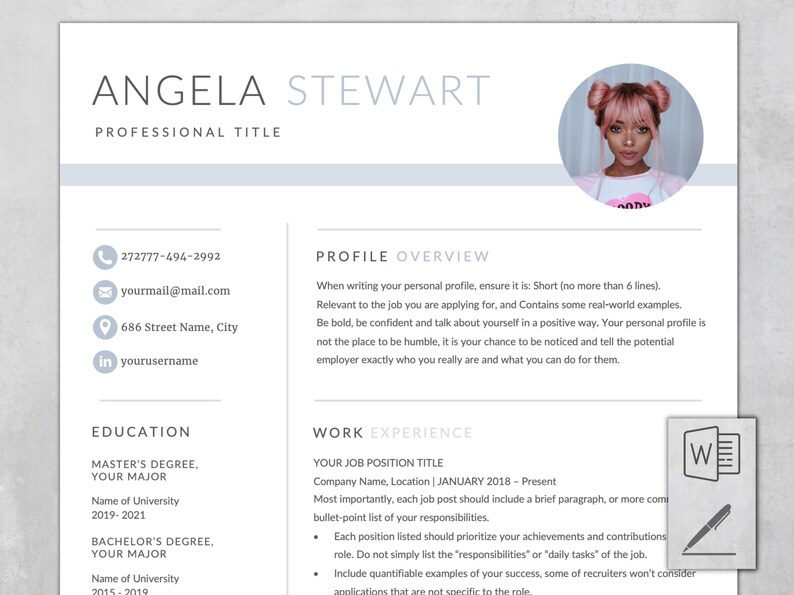 2025 Resume Template With Photo | Word and Pages Resume Template | Girl ...