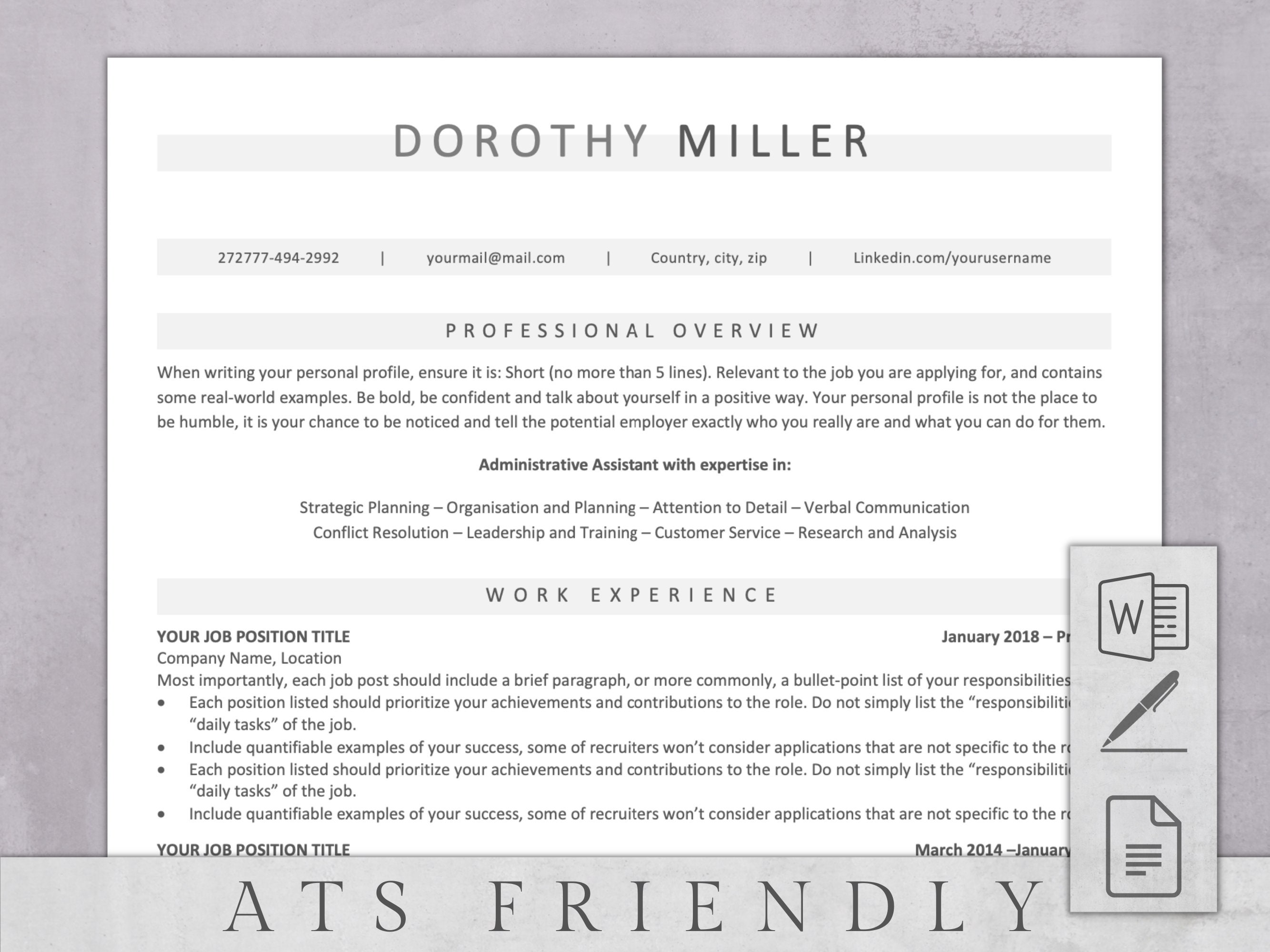 2024 ATS Resume Template Word ATS Friendly Resume Templates ATS Cv ...