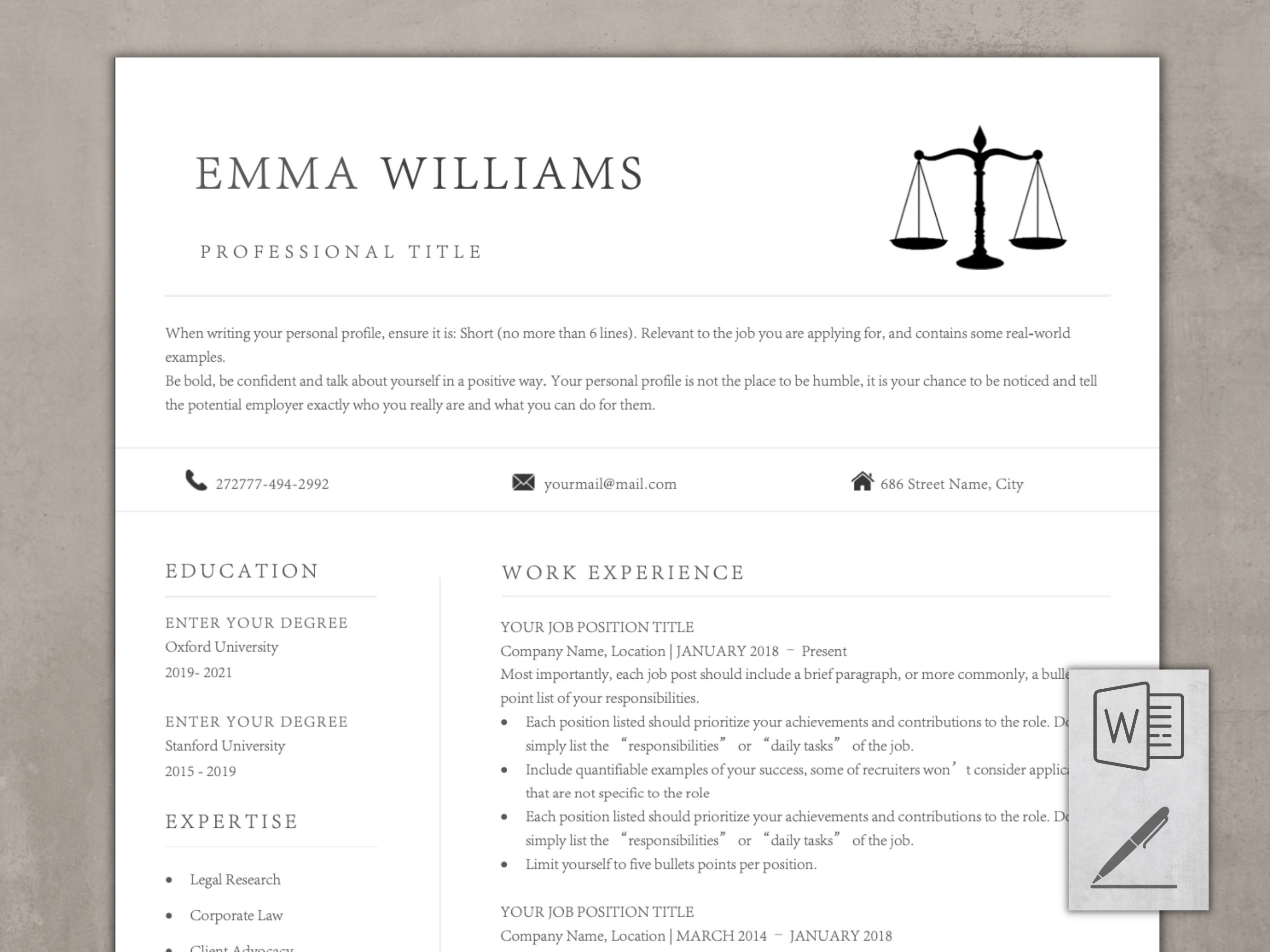 Legal CV Template Word | Legal Resume Template Pages | Lawyer Resume ...