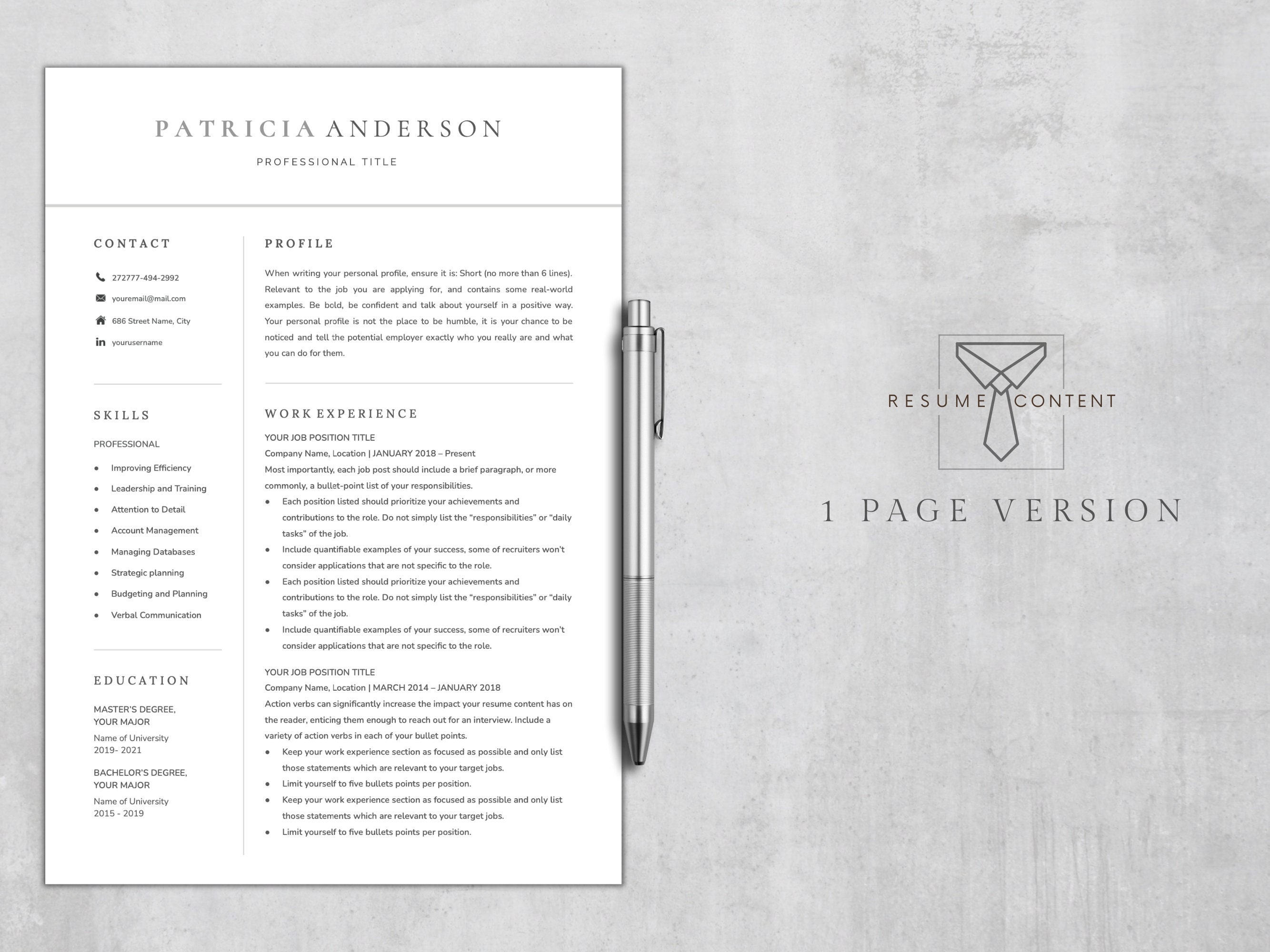 Modern Resume Template: Minimalist CV, Cover Letter - Etsy