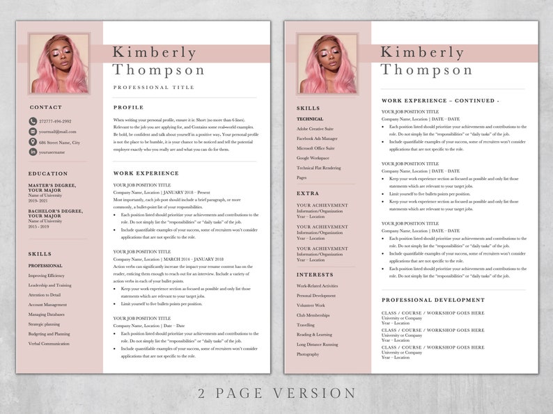 Resume Templates | Pink Resume Girl Template | Resume Template for Word ...
