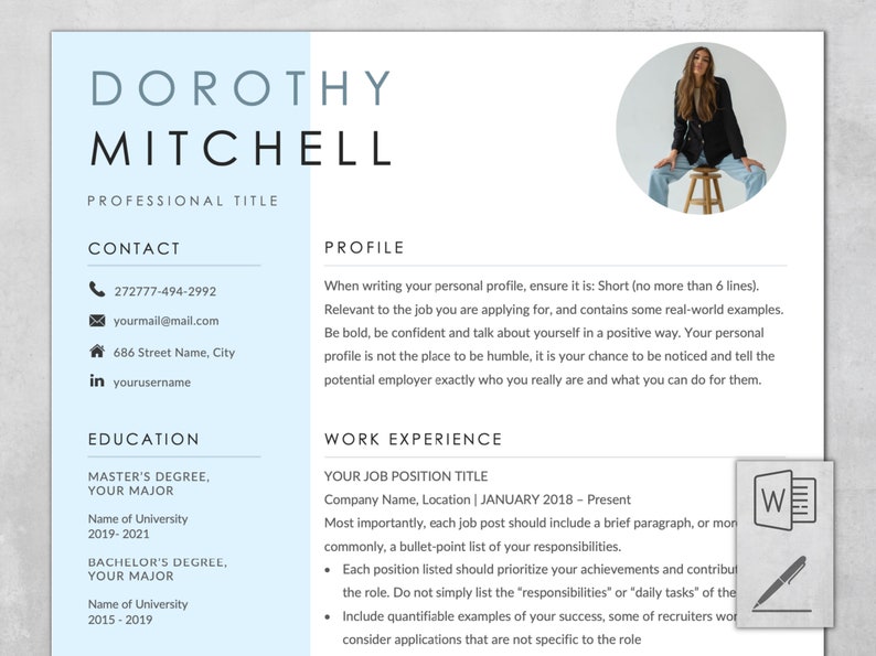 Creative CV Template With Photo 2024 Modern Resume Template 1,2 Page ...