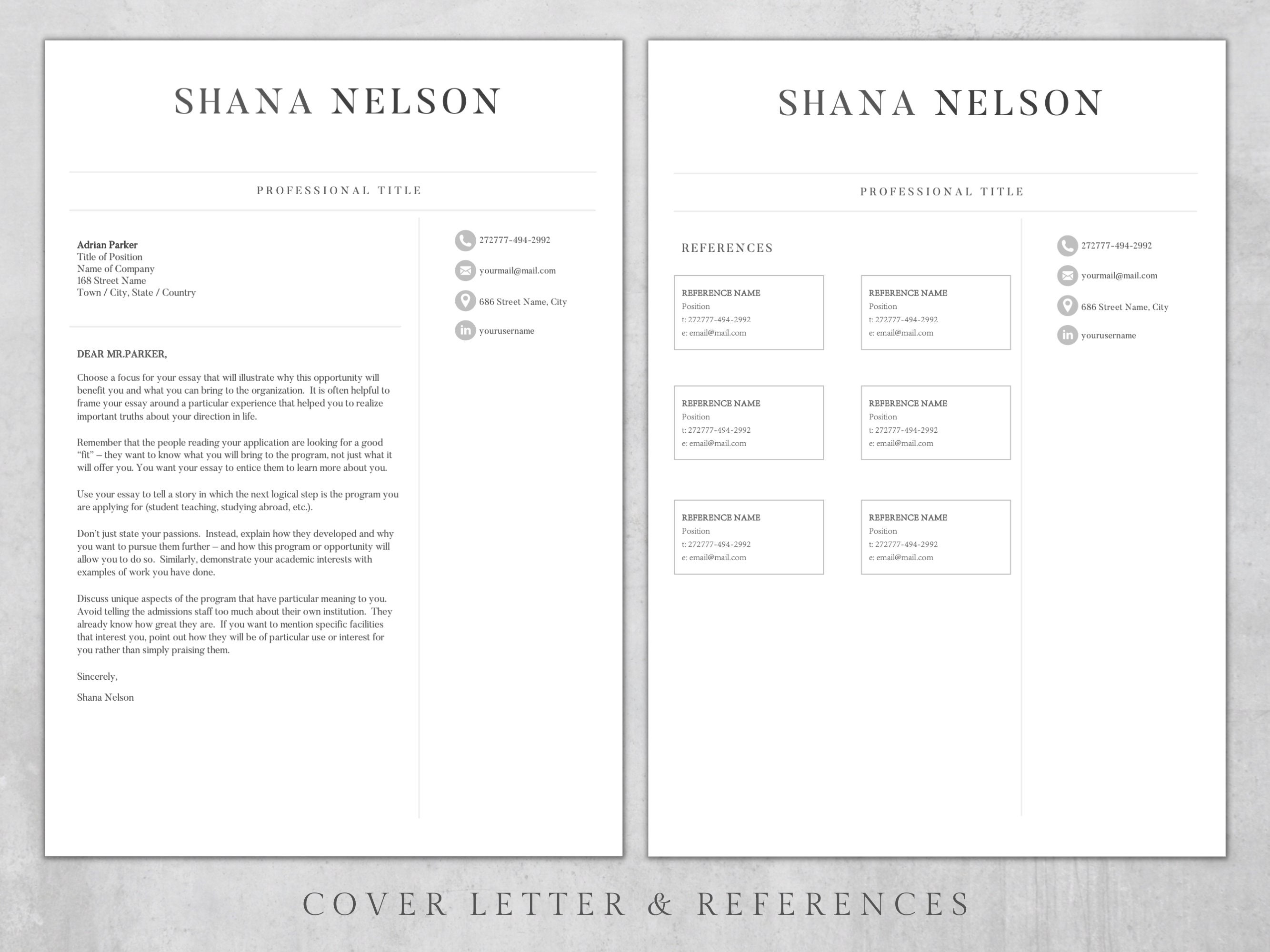 Professional Resume Template: Cover Letter & References (instant ...