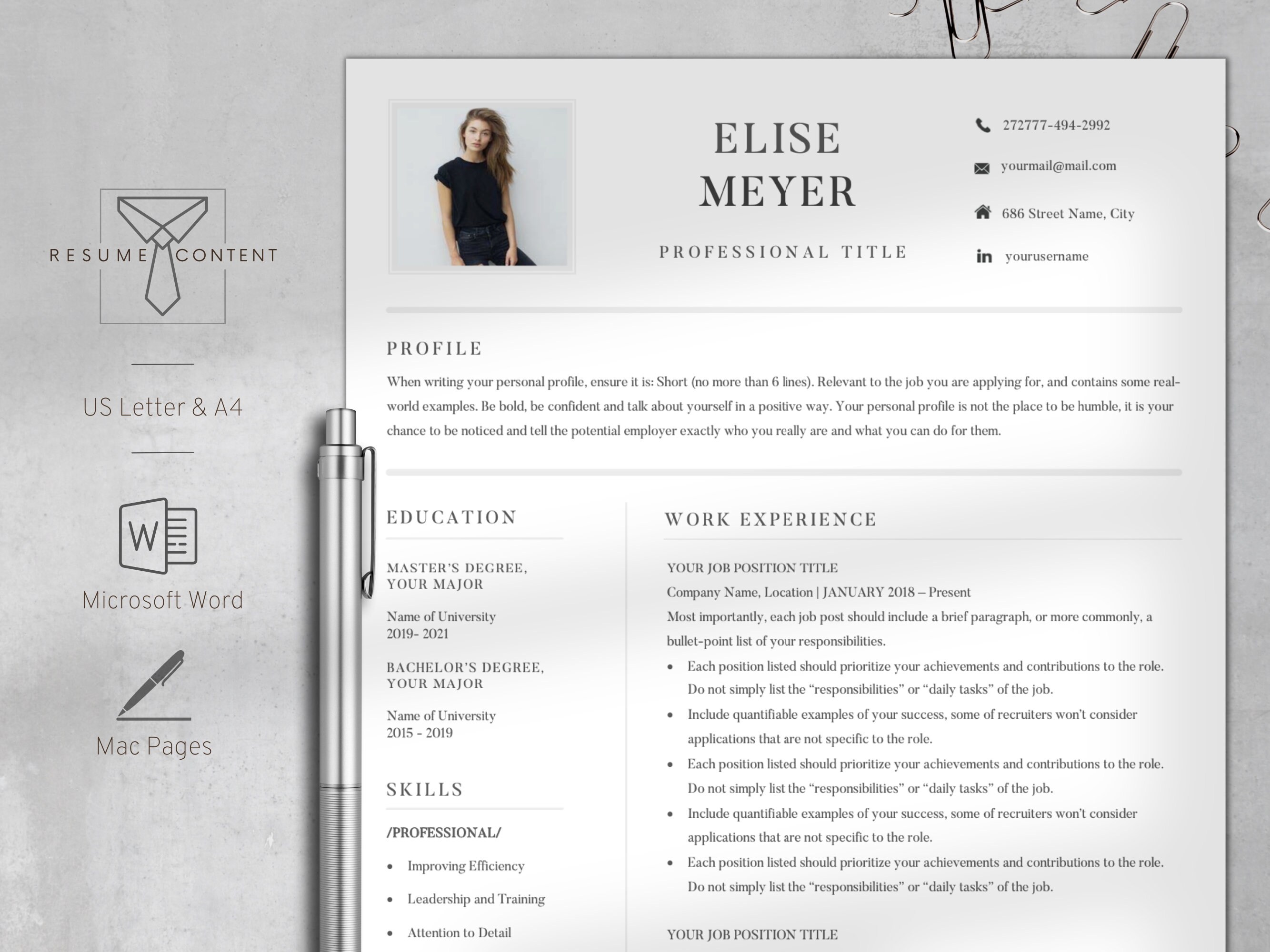 2025 Resume Template Word | Resume Template With Picture | CV Template ...