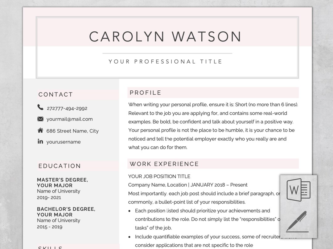 Creative Resume Template 2024 CV Template for Word Cover Letter ...