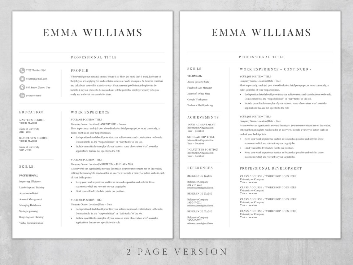 2024 Professional Resume Template CV Template Pages Mac Pages Resume ...