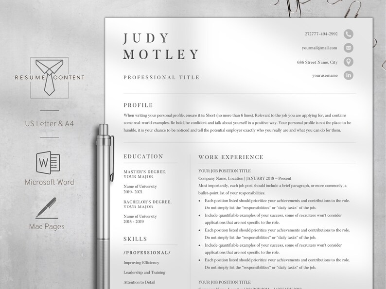 2025 CV Template for Word and Pages | Professional Resume Template ...