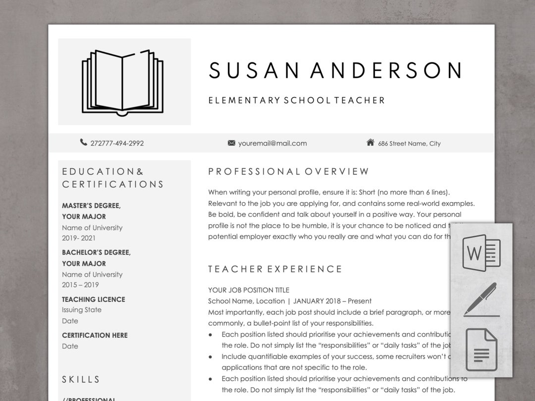 2024 Resume Template Teacher Profession Professional School Resume ...