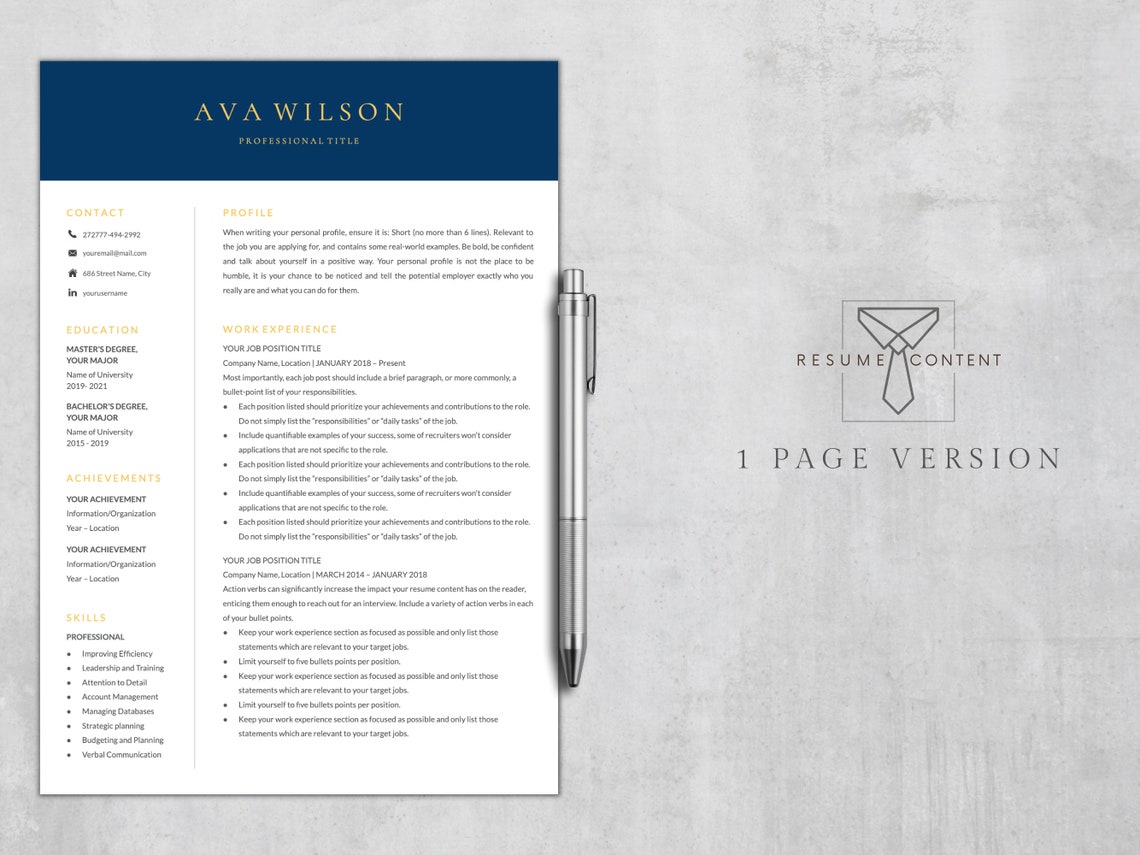 Modern Resume Template: Professional CV Design - Etsy