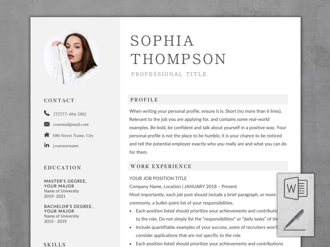 Professional Word Resume Template | Word Resume With Cover Letter ...
