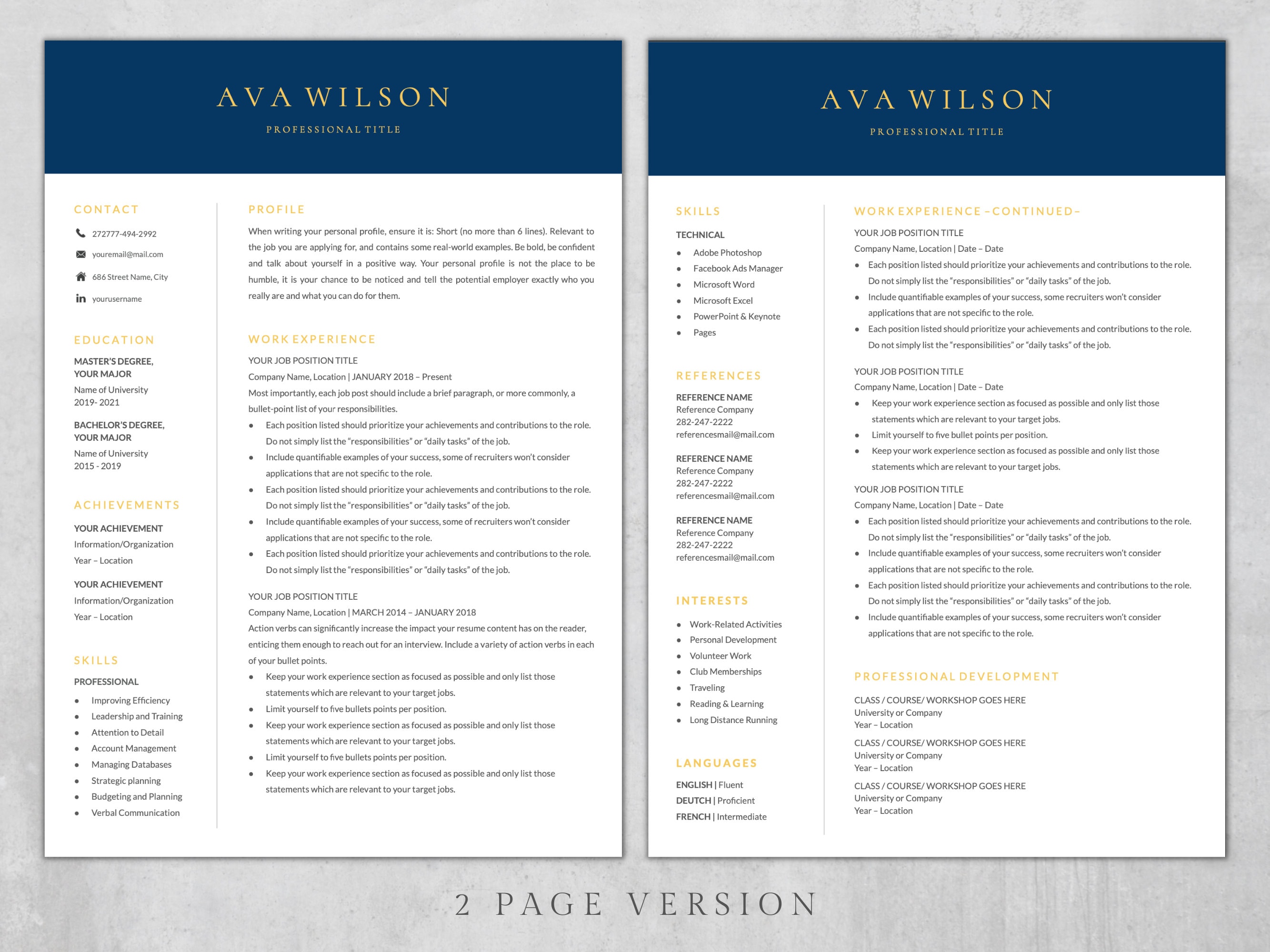 Modern Resume Template: Professional CV Design - Etsy
