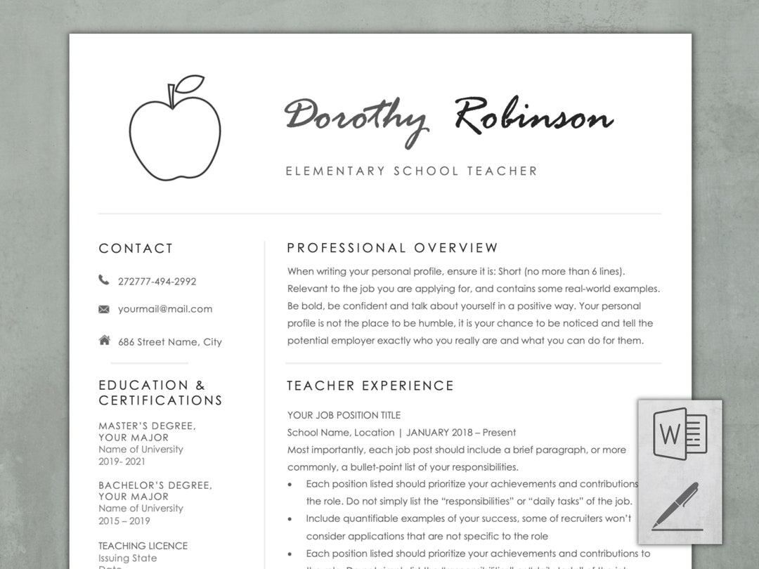 CV Template for Teacher Word, Pages | Modern Teacher Resume Template ...