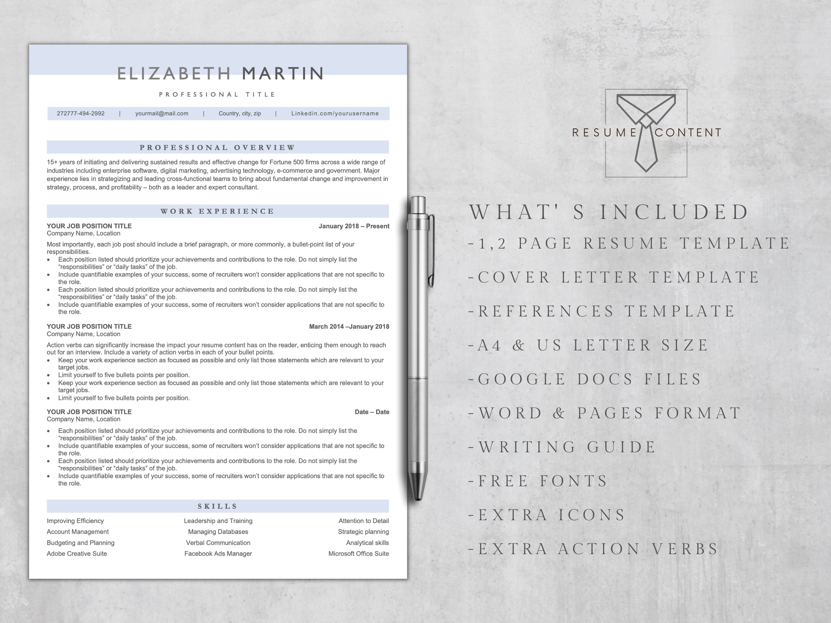 Resume Template ATS Friendly | Ats CV Template Pages, Word, Google Docs ...