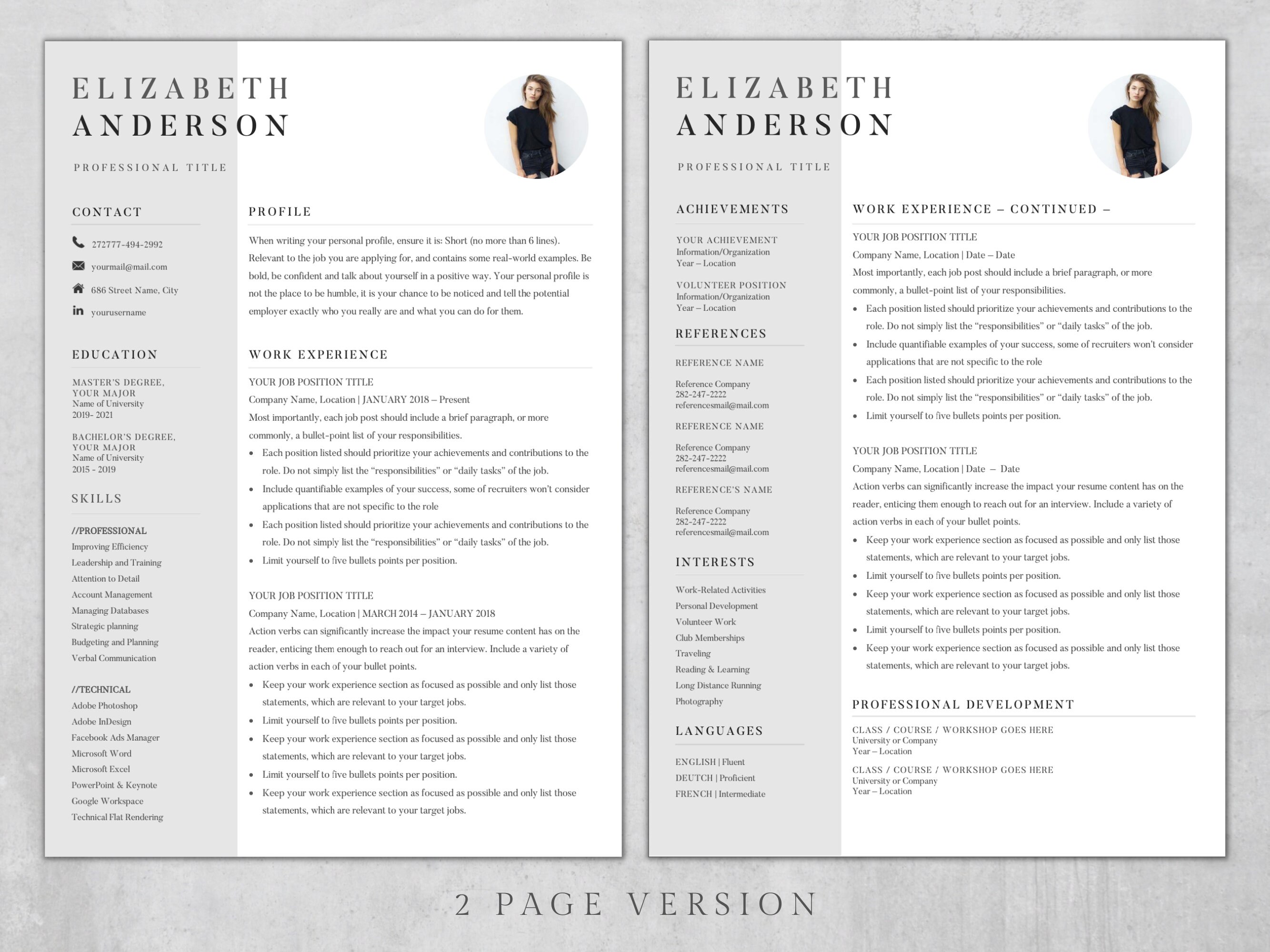 2024 CV Template A4 Letter Word 1 & 2 Page Professional Resume Template ...
