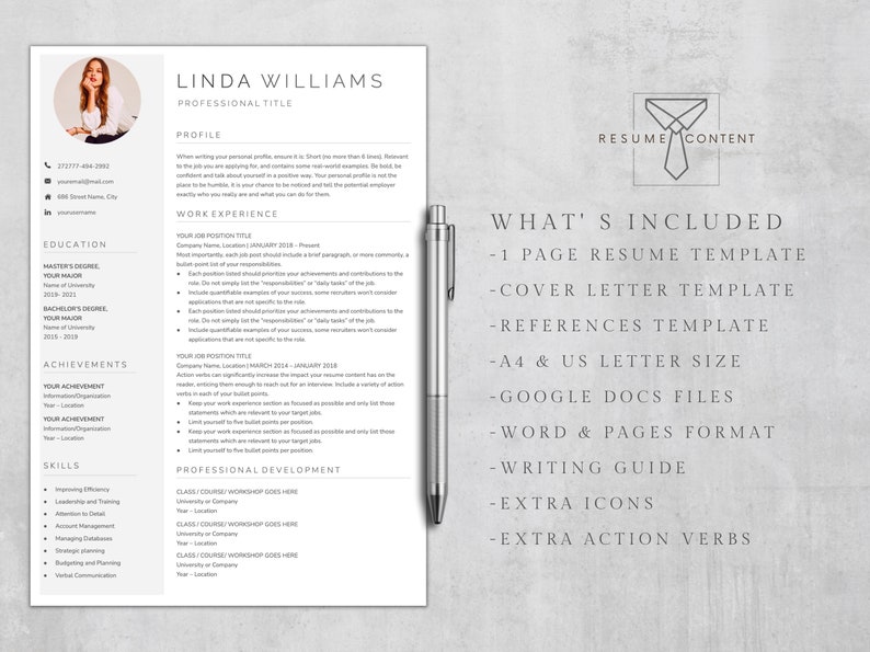 2024 Modern Resume Template Google Docs One Page Resume Template CV ...