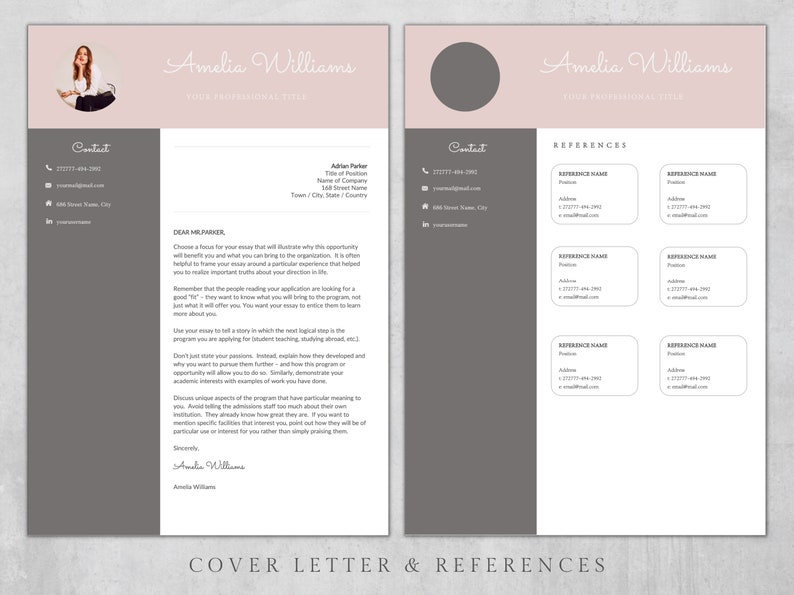 Modern Resume Template: Cover Letter, References, Social Icons (instant ...