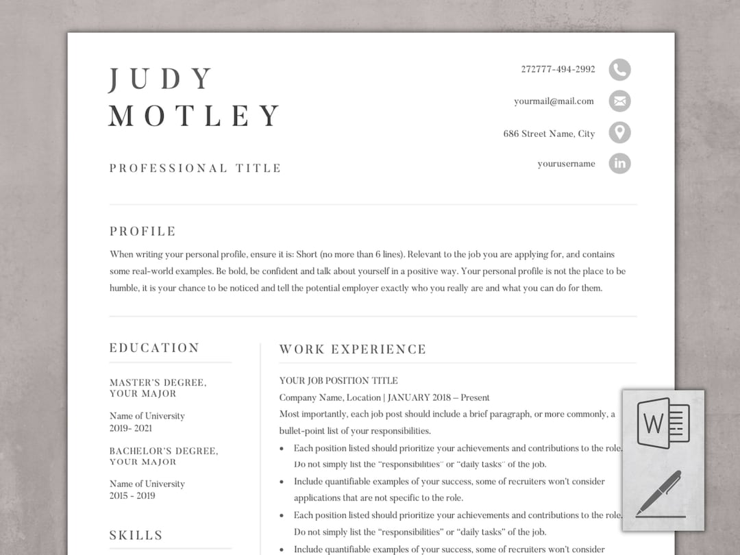 2024 CV Template for Word and Pages Professional Resume Template Resume ...