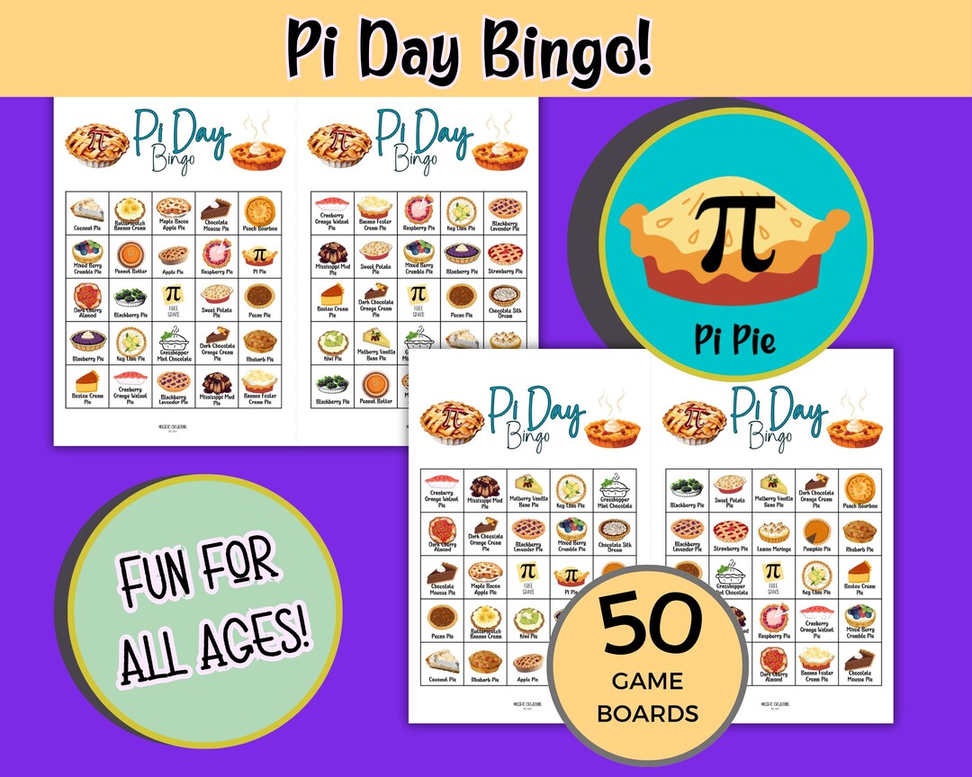Pi Day Bingo Game Printable | 50 Unique Boards | Pi(e) Themed Party ...