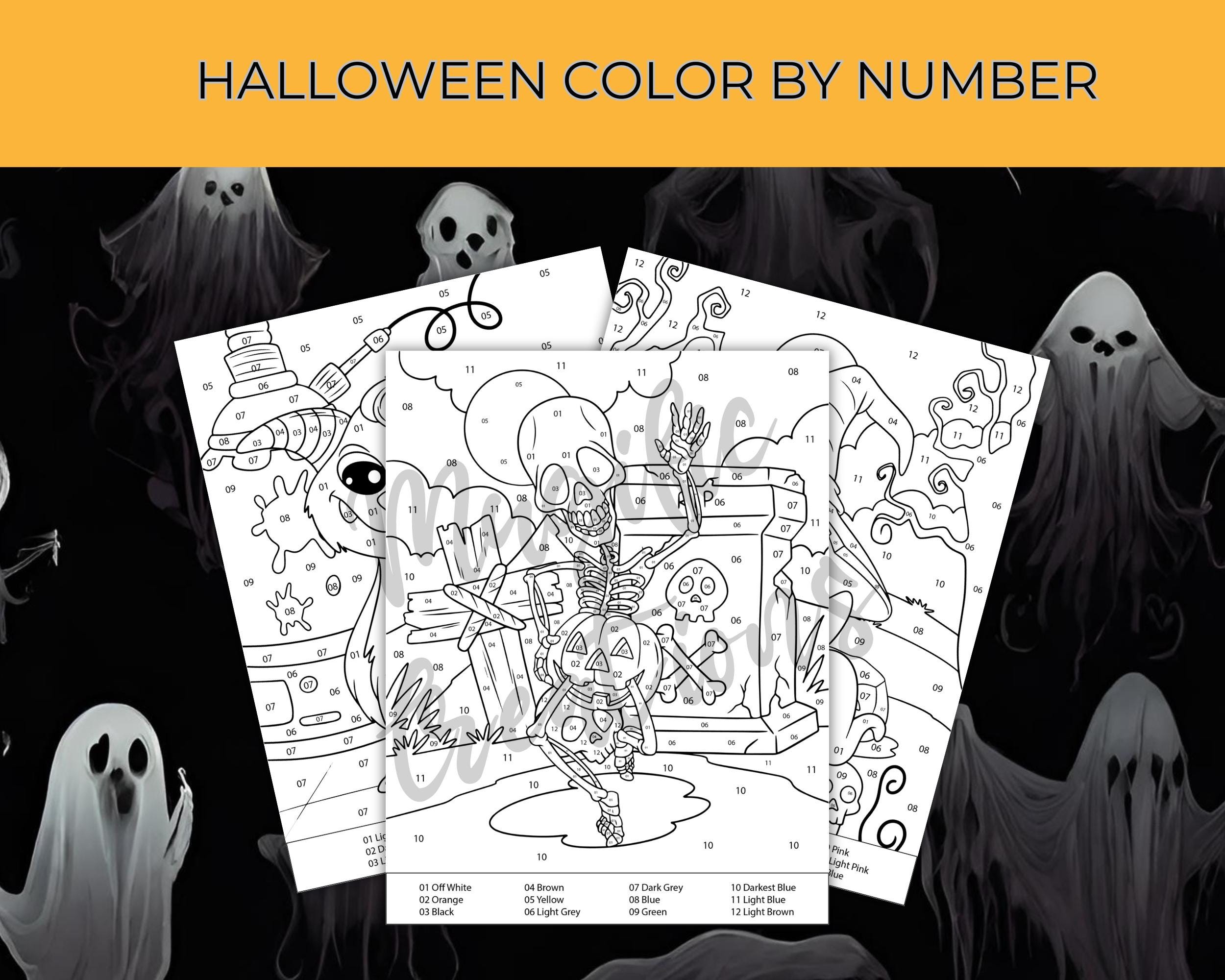 Spooky Halloween Coloring Pages for Kids | Dot to Dot, Color by Number ...