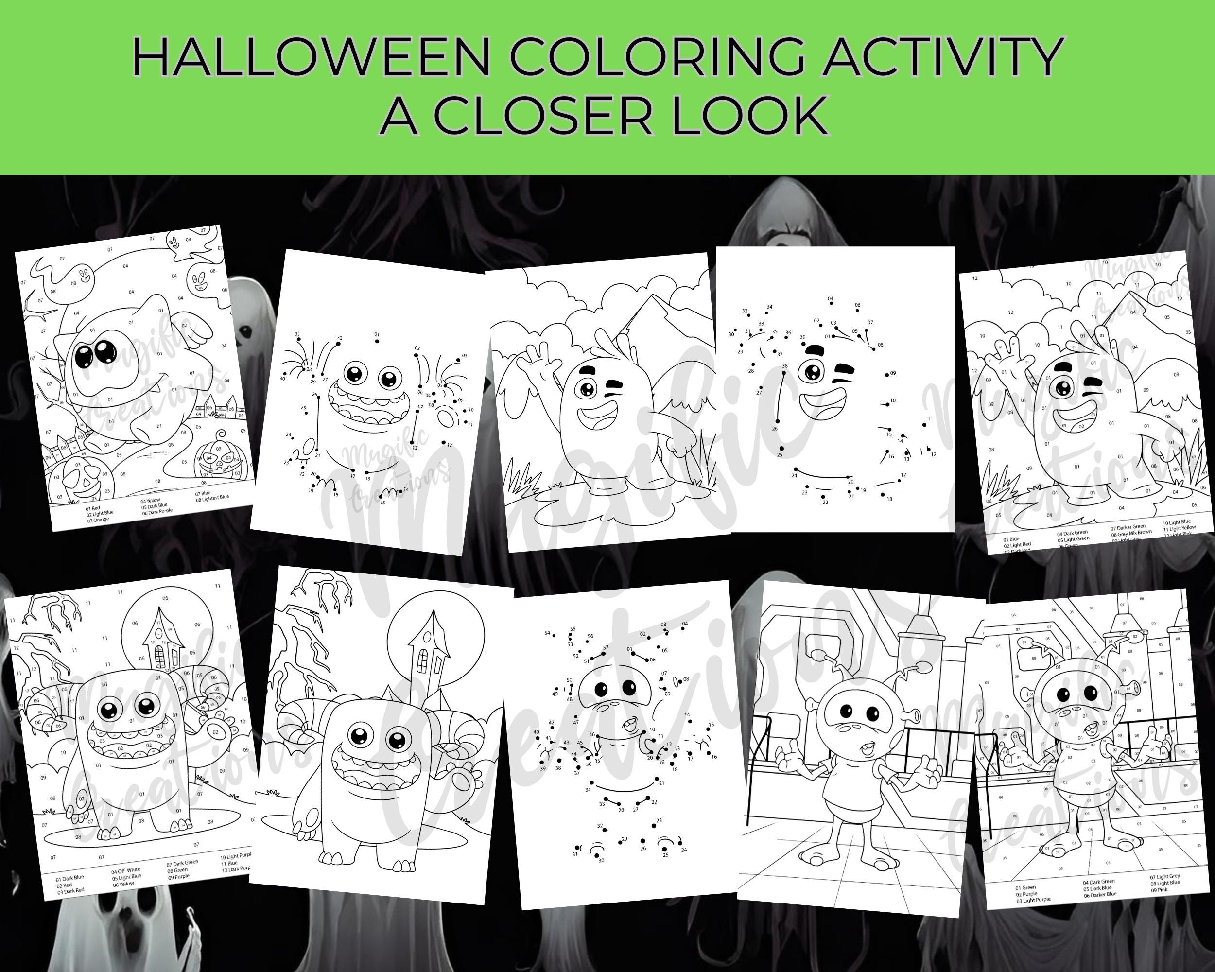 Halloween Coloring Pages | Kids Dot to Dot & Color by Number (digital ...