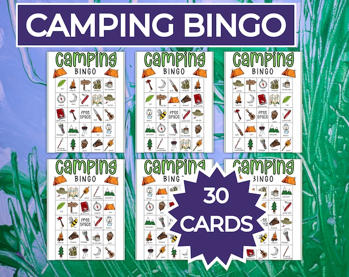 30 Camping Bingo Cards Printable Game, Camping Party Bingo Game ...