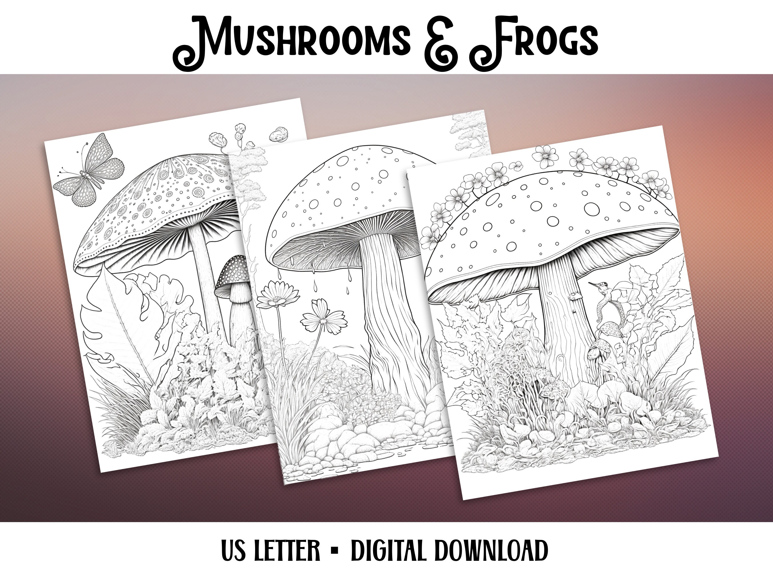 Mushroom Frog Coloring Pages | Cottagecore Adult Printable (PDF) - Etsy