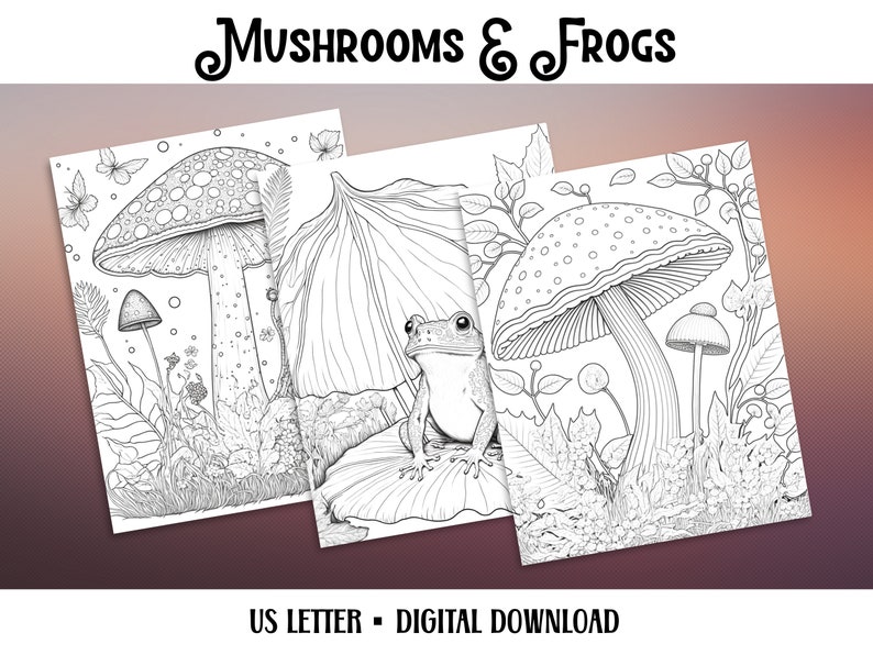 40 Mushroom Frog Coloring Pages Teen Adult Printable Cottagecore Nature ...