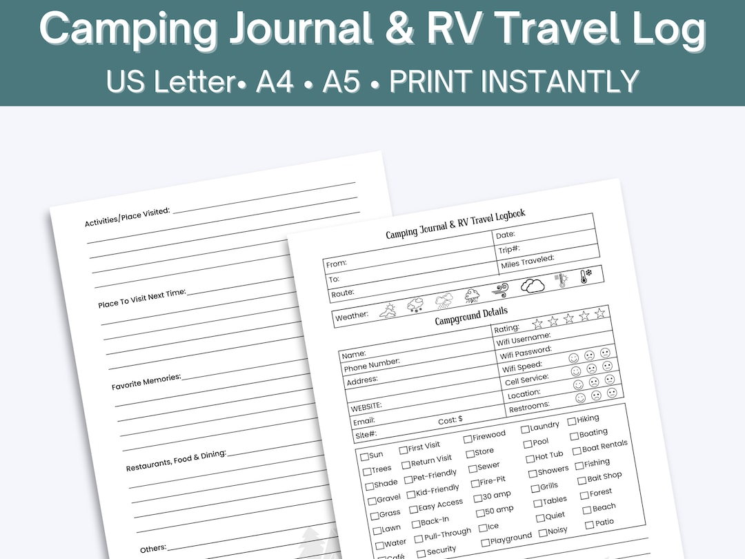 Printable Camping RV Journal | Digital Travel Log | Campsite Tracker ...