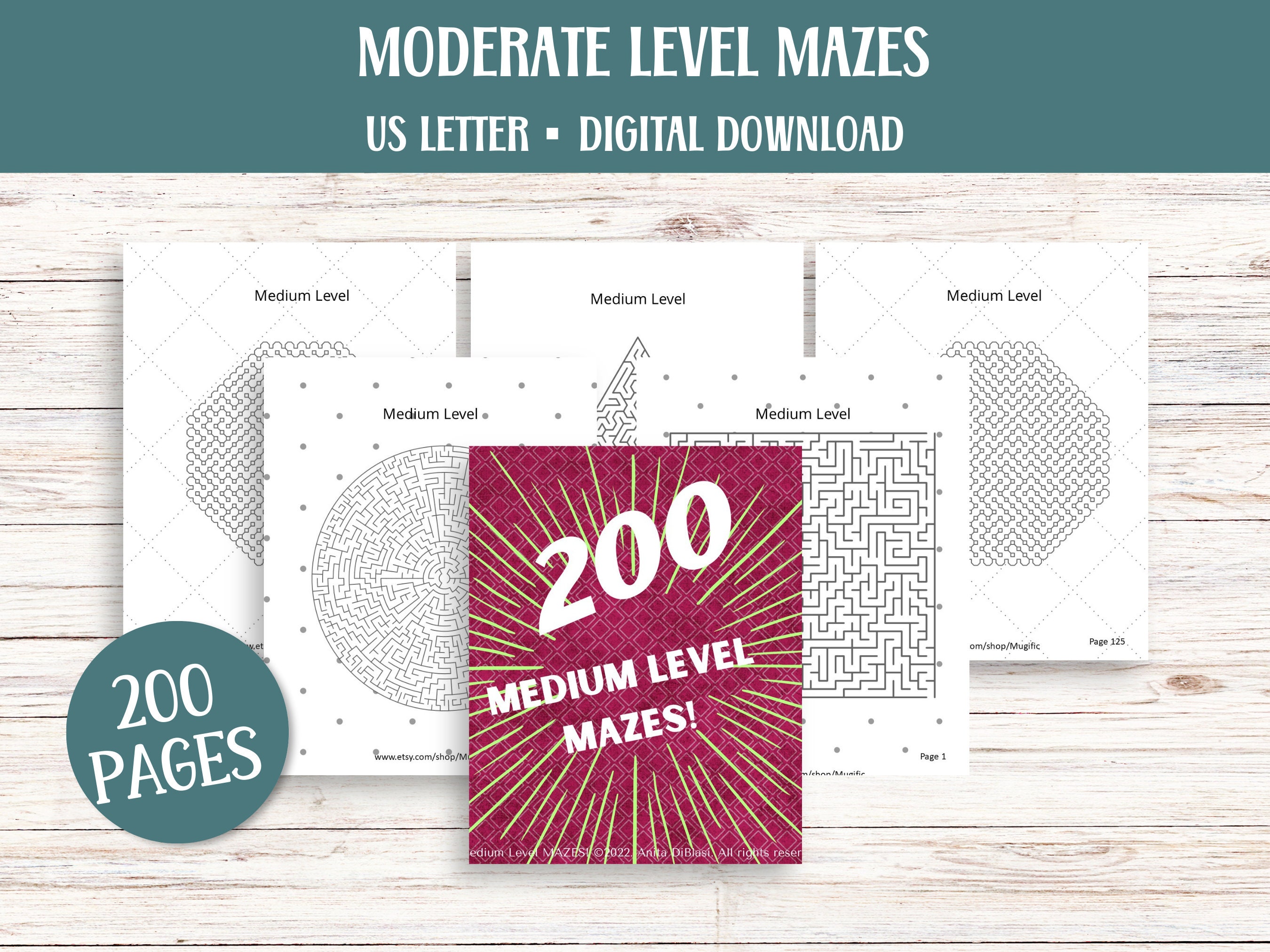 200 Medium Level Mazes/brain Teasers/ Printable Puzzles / Games and ...