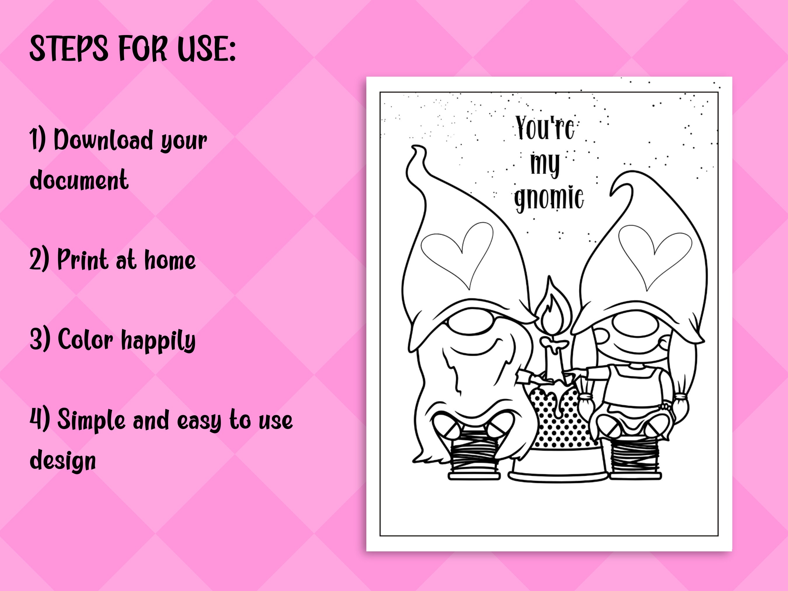 Valentine Gnome Coloring Pages for Adults and Kids/ Digital Download ...