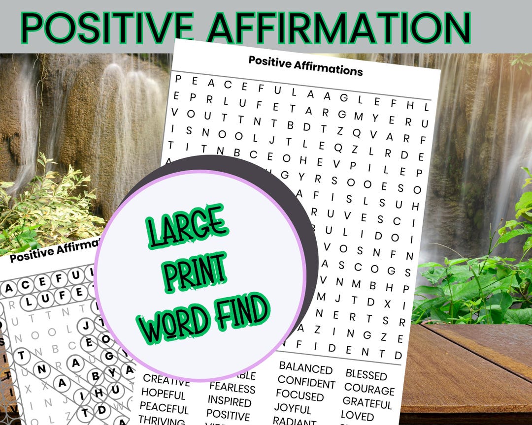 Positive Affirmation Word Search Printable for Adults, Large Print Self ...