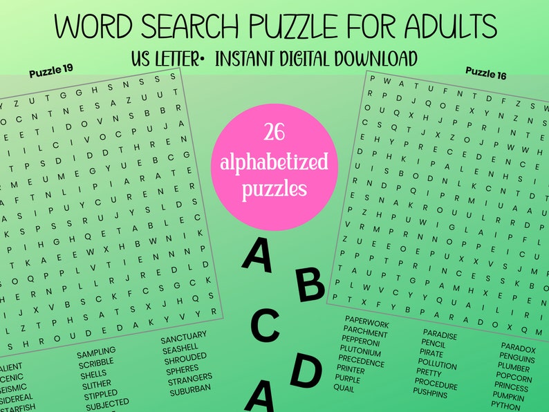 26 Alphabet Word Search PDF Stroke Recovery Activity Teen Adult Brain ...