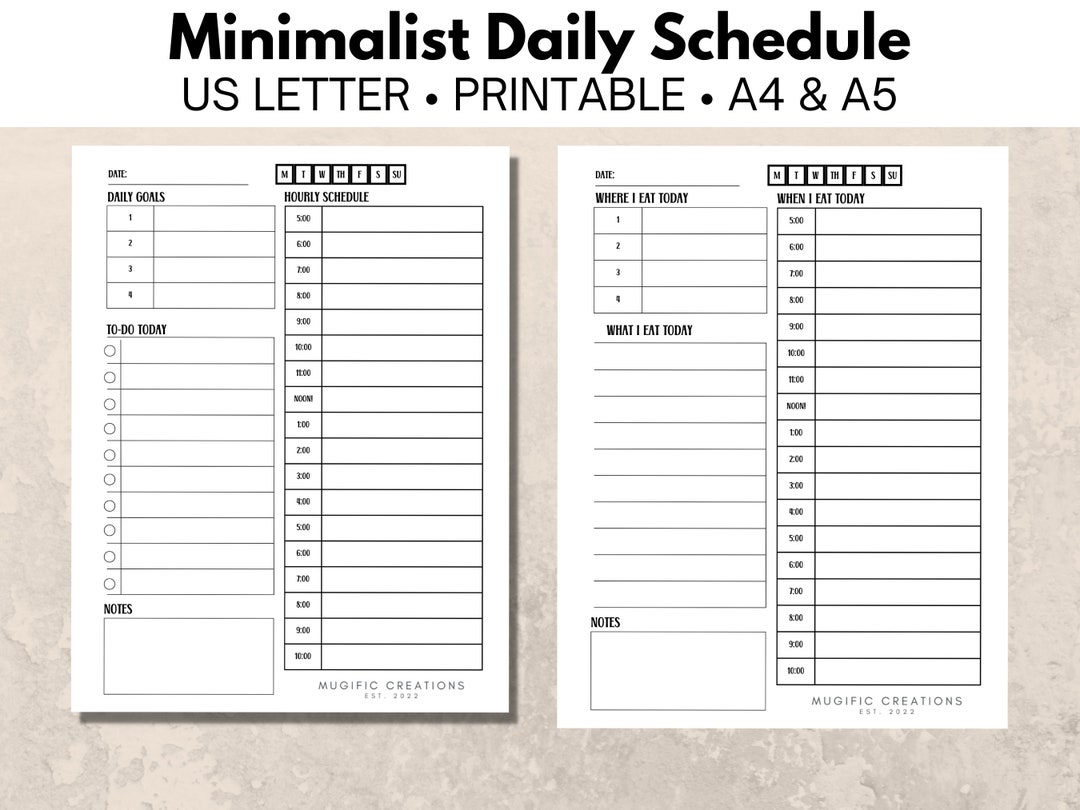 Minimalist Daily Planner | Printable Schedule Organizer | Simple Time ...