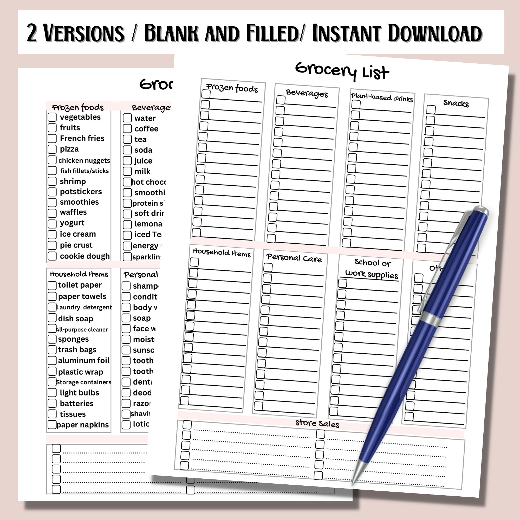 Categorized Shopping List | Printable Grocery Organizer | Blank ...