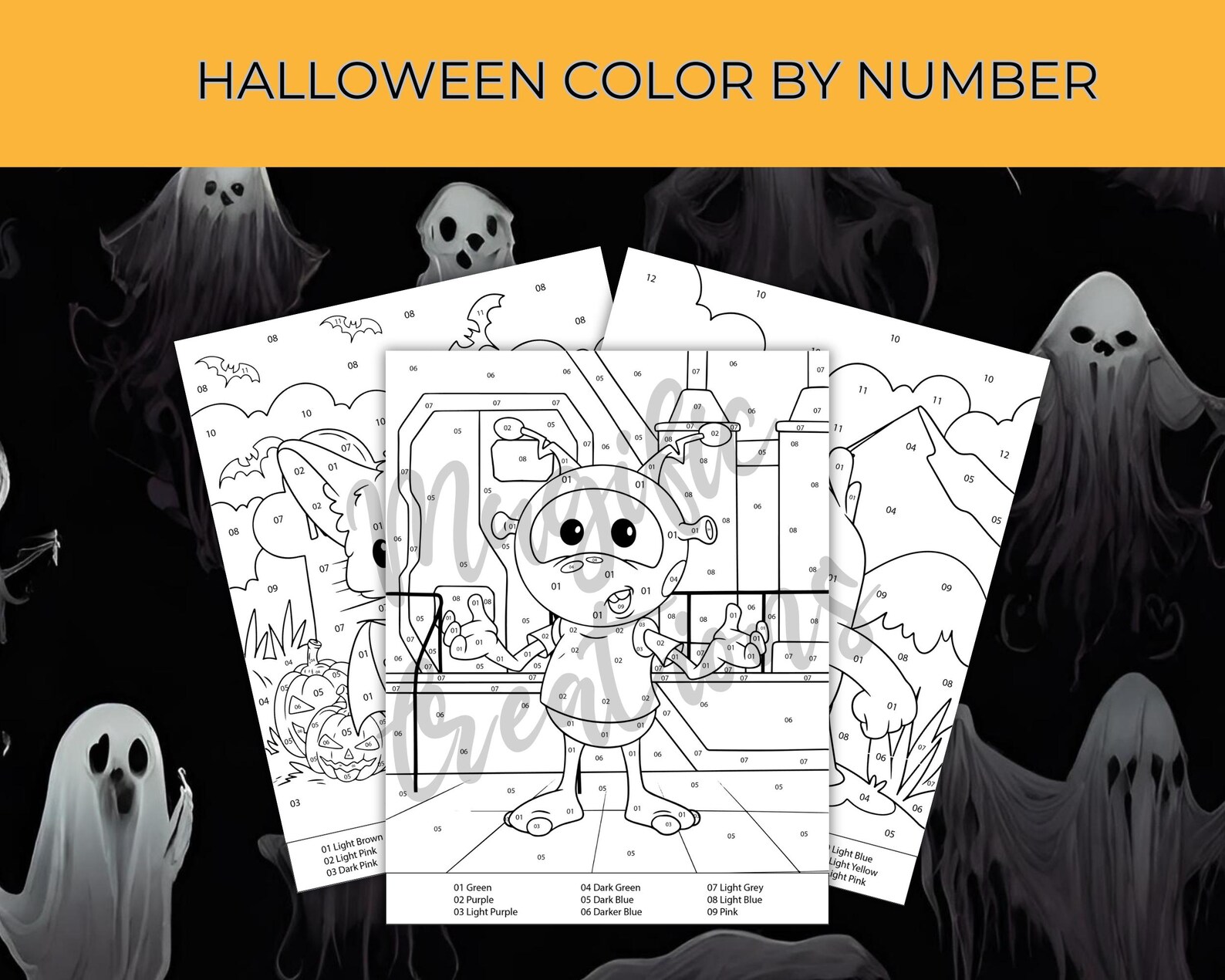 Halloween Coloring Pages | Kids Dot to Dot & Color by Number (digital ...