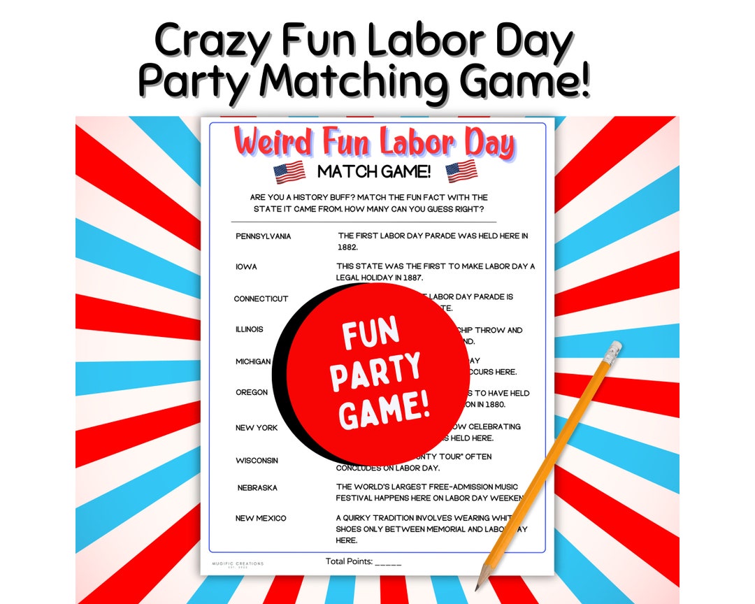 Weird Fun Labor Day Matching Games | Labor Day Fun Facts Matching Game ...