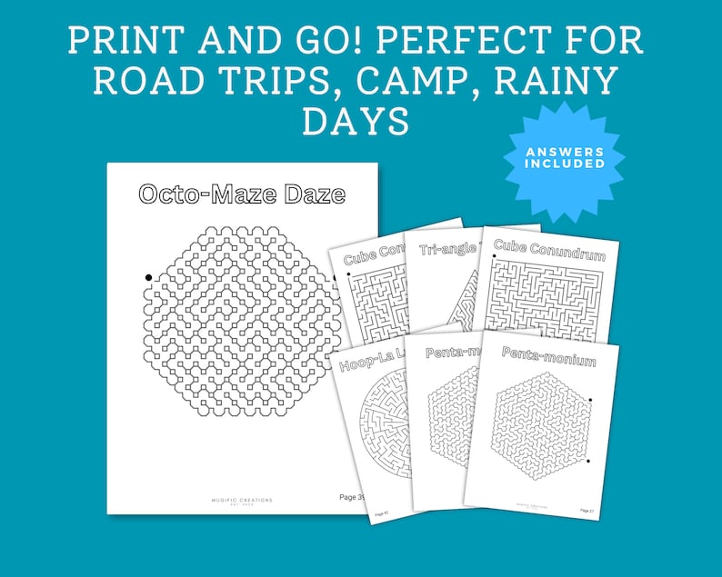 Printable Maze Puzzle Book | 50 Unique Mazes for Teens & Adults (PDF ...