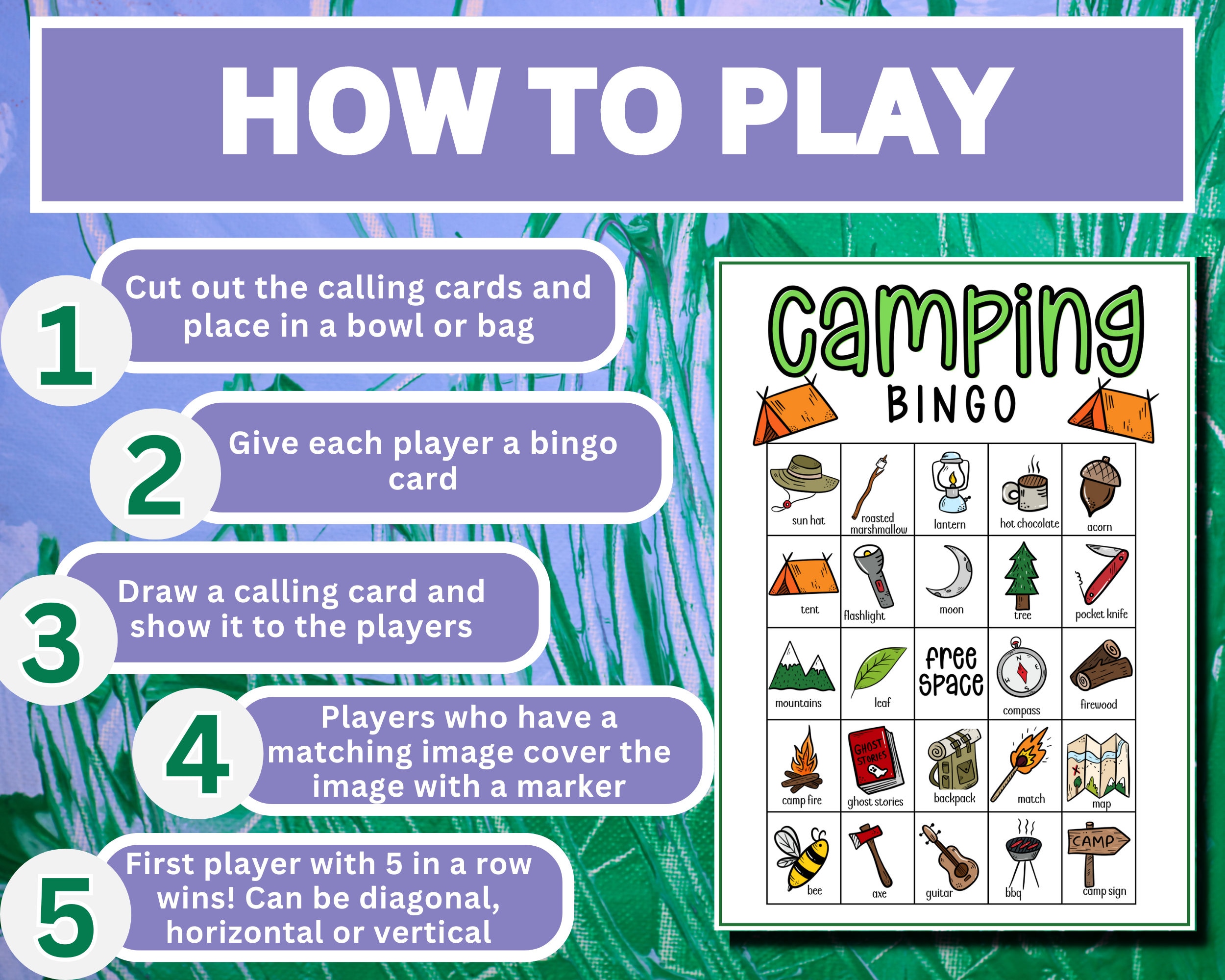 Camping Bingo Printable Outdoor Adventure Game Cards Family Trip ...