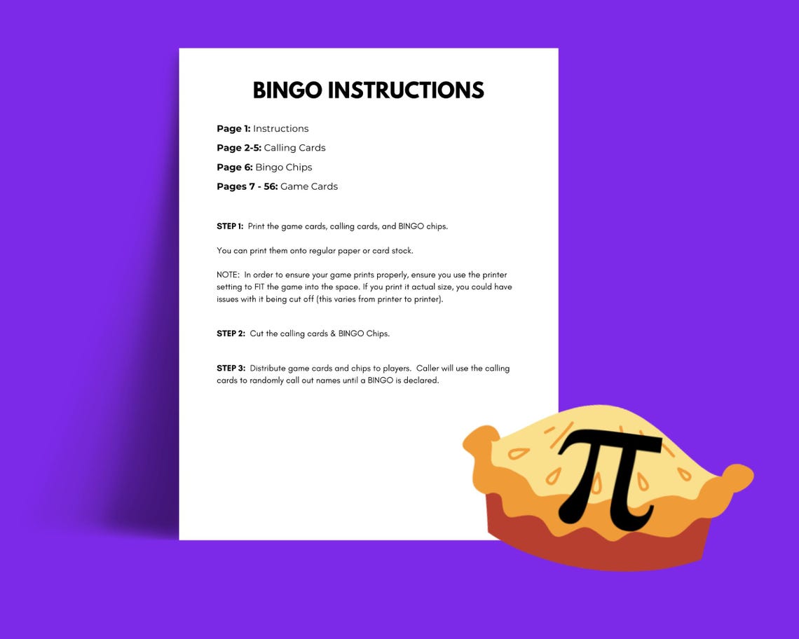 Pi Day Bingo Game Printable | 50 Unique Boards | Pi(e) Themed Party ...