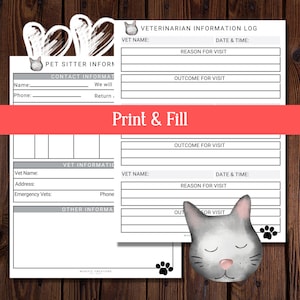 Pet Care Planner Printable | Cat Health Tracker | Vet Appointment Log ...