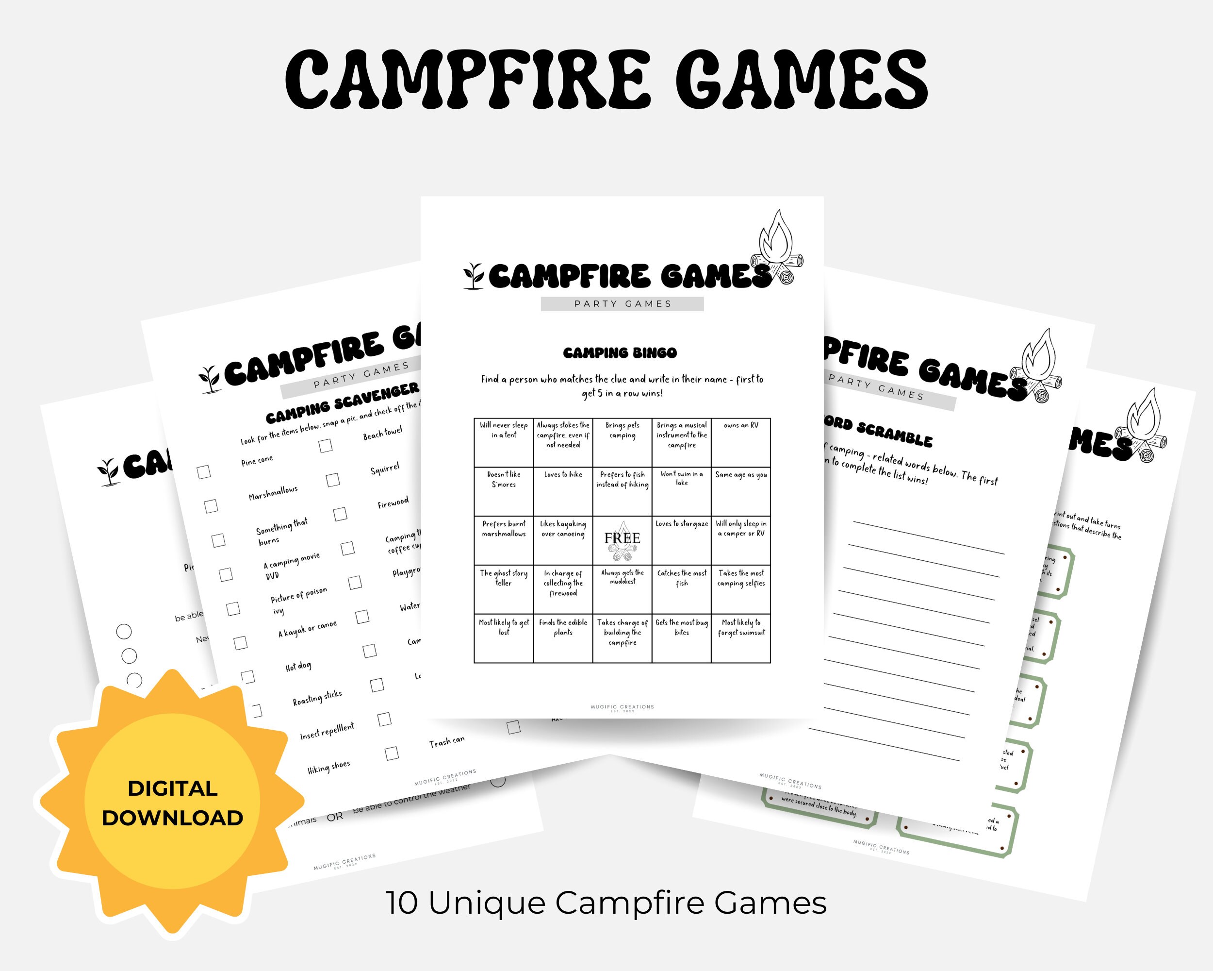 Printable Camping Games | Family Fun Pack (instant Download) - Etsy