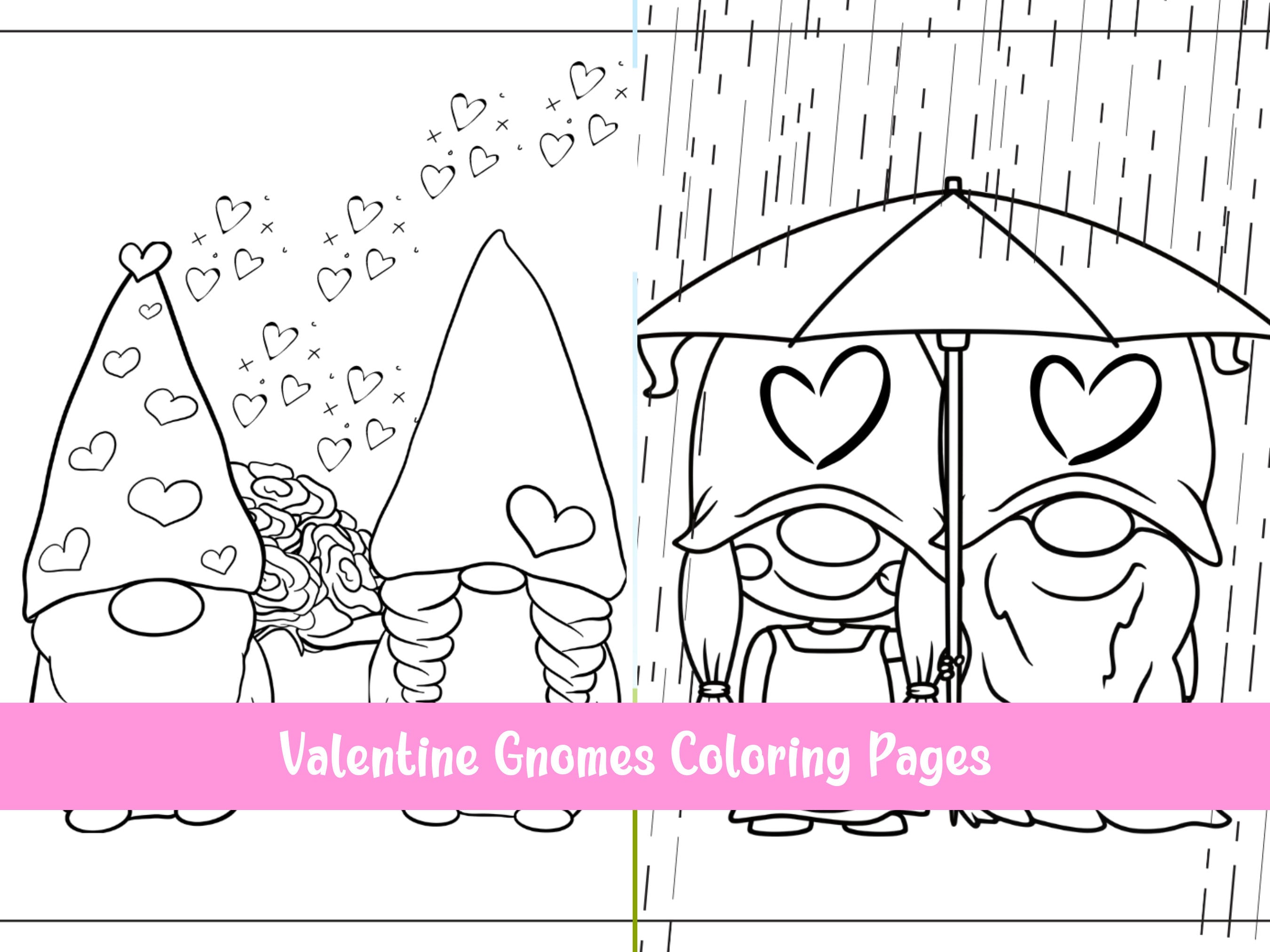 Valentine Gnome Coloring Pages for Adults and Kids/ Digital Download ...