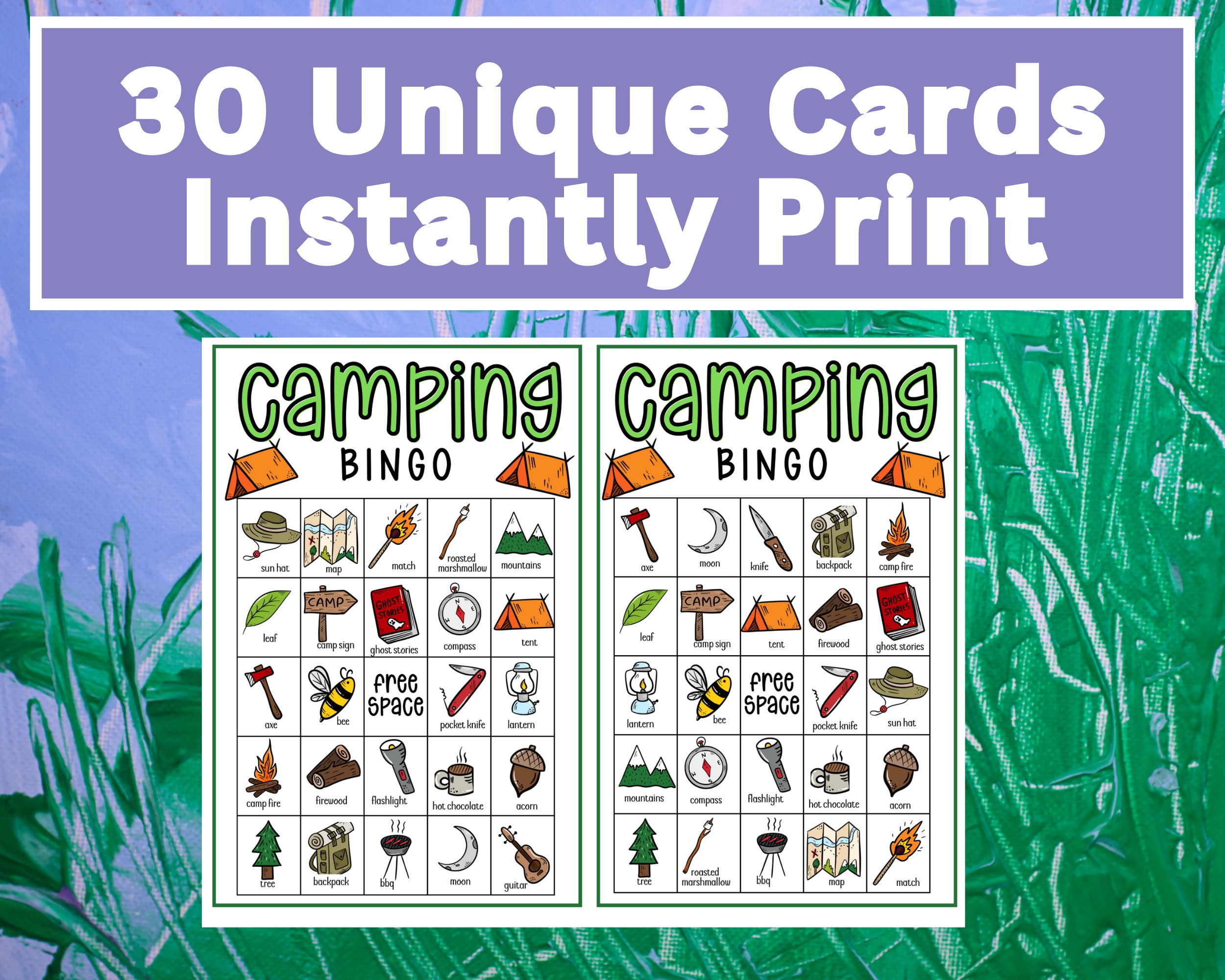 Camping Bingo Printable Outdoor Adventure Game Cards Family Trip ...