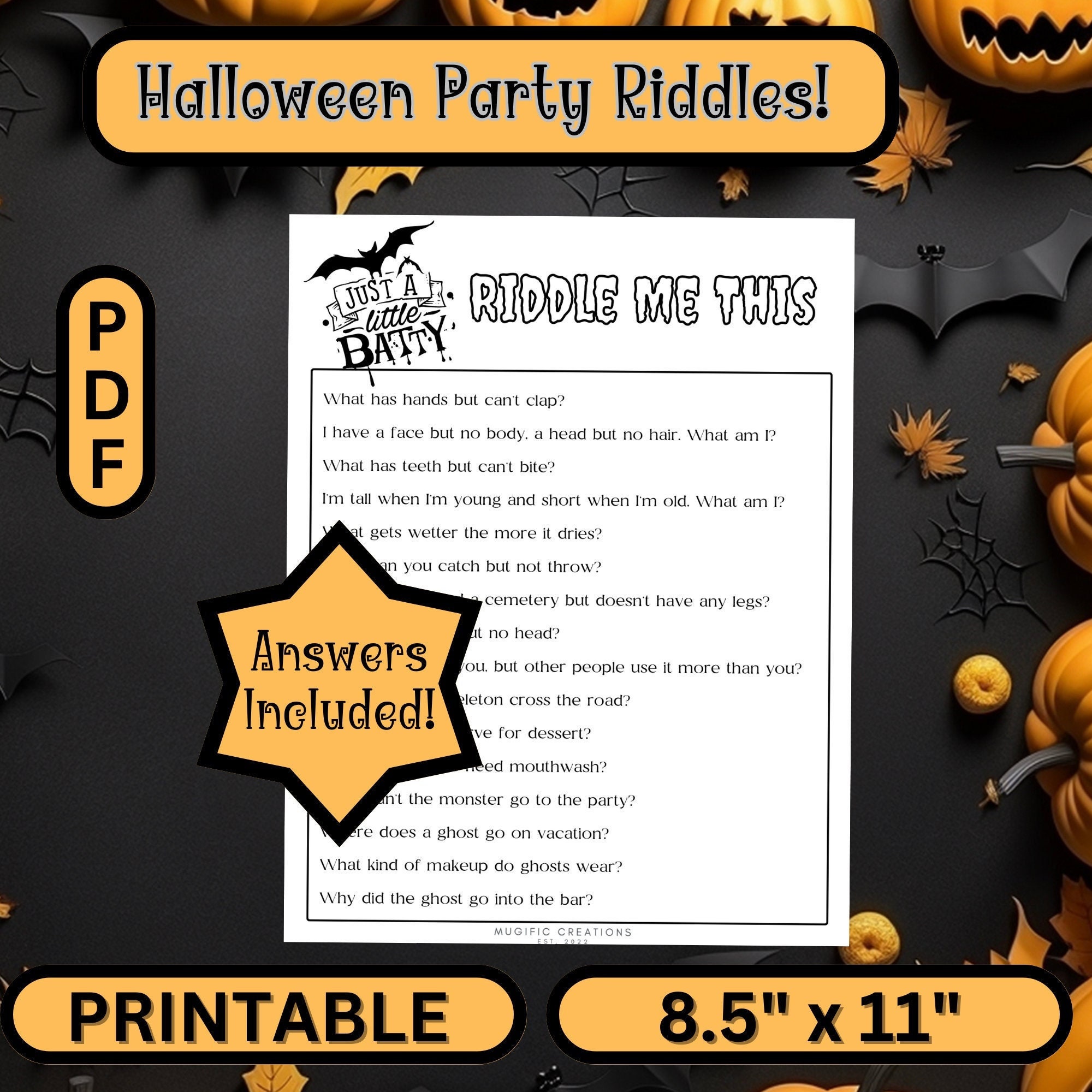 Halloween Riddle Game | Printable Party Trivia (PDF) - Etsy