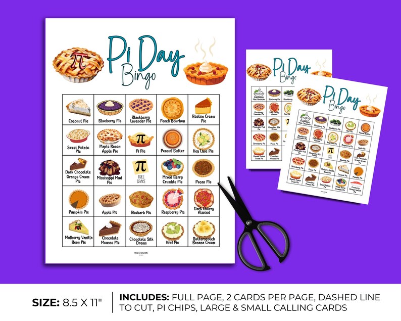 Pi Day Bingo Game Printable | 50 Unique Boards | Pi(e) Themed Party ...