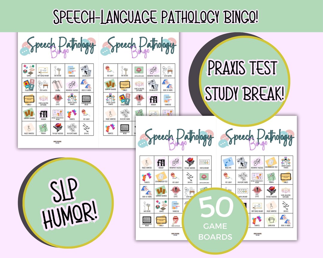 Speech Language Pathology Bingo | Praxis Test Study Break Fun | Speech ...