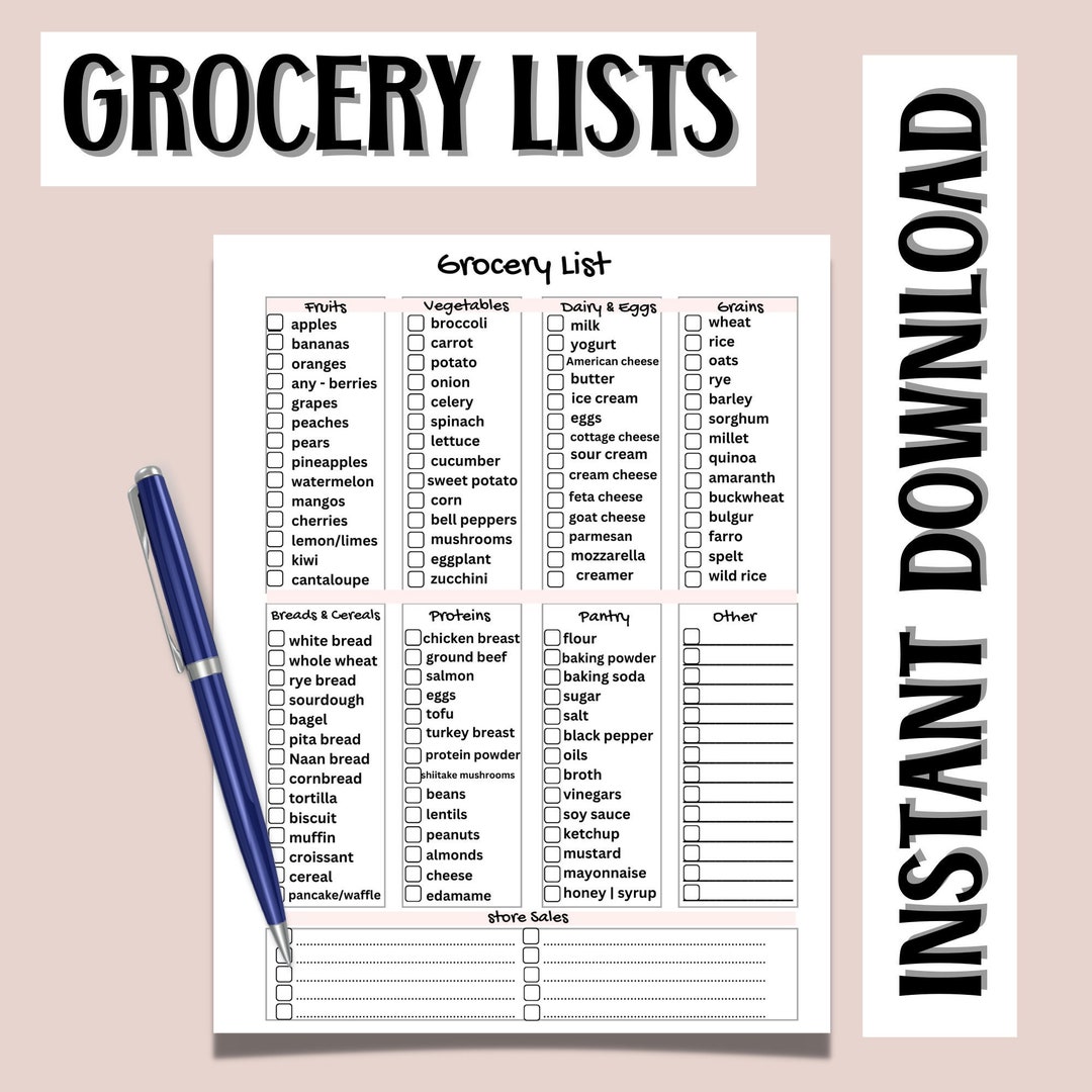 Categorized Shopping List | Printable Grocery Organizer | Blank ...