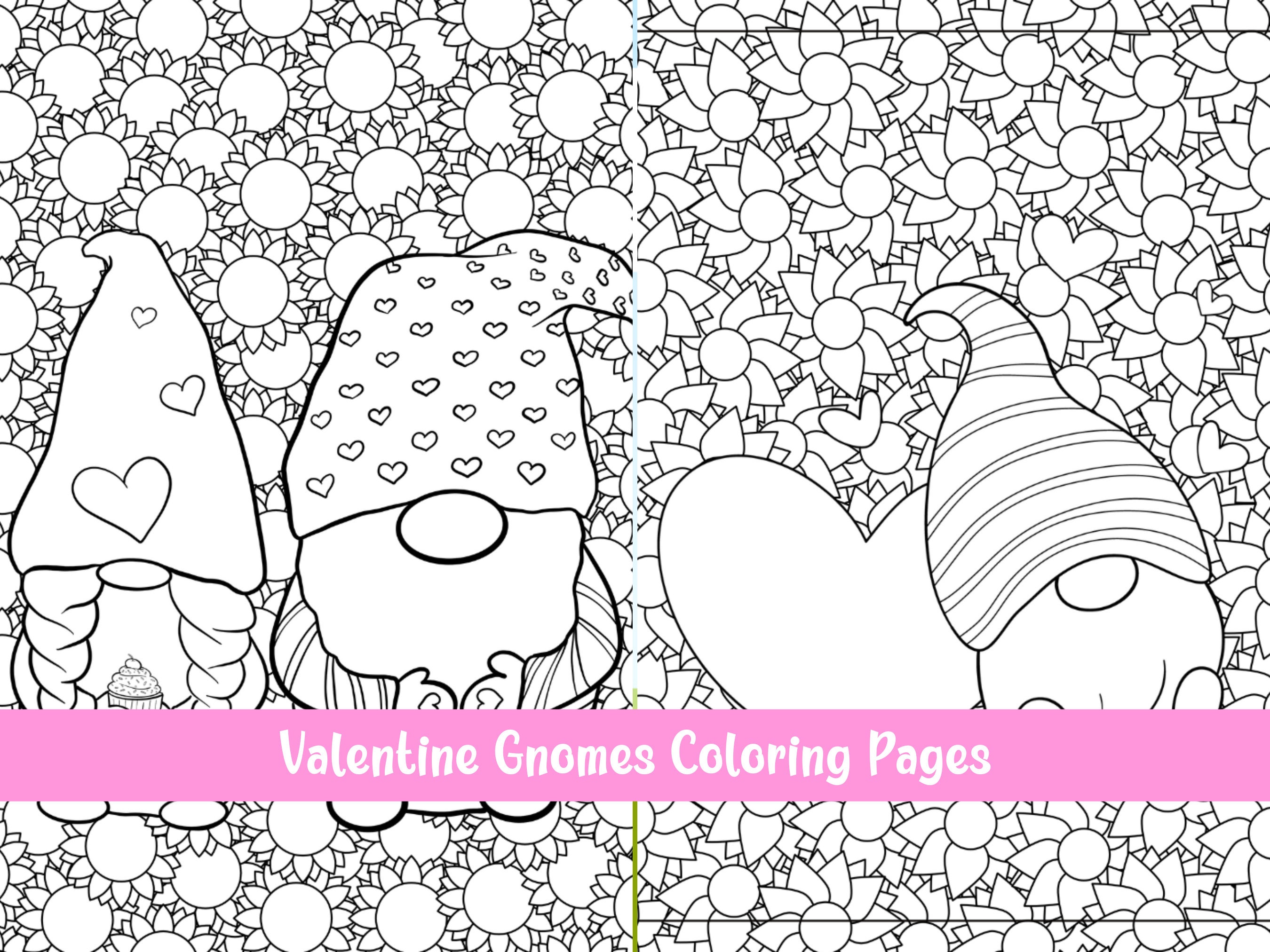 Valentine Gnome Coloring Pages for Adults and Kids/ Digital Download ...
