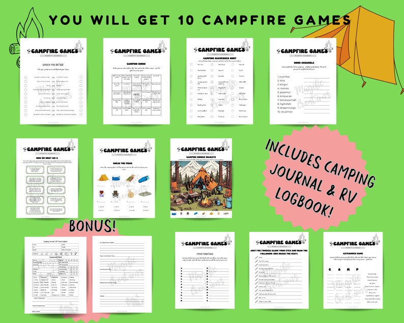 10 Printable Camping Games | Outdoor Family Fun Pack | RV Trip ...